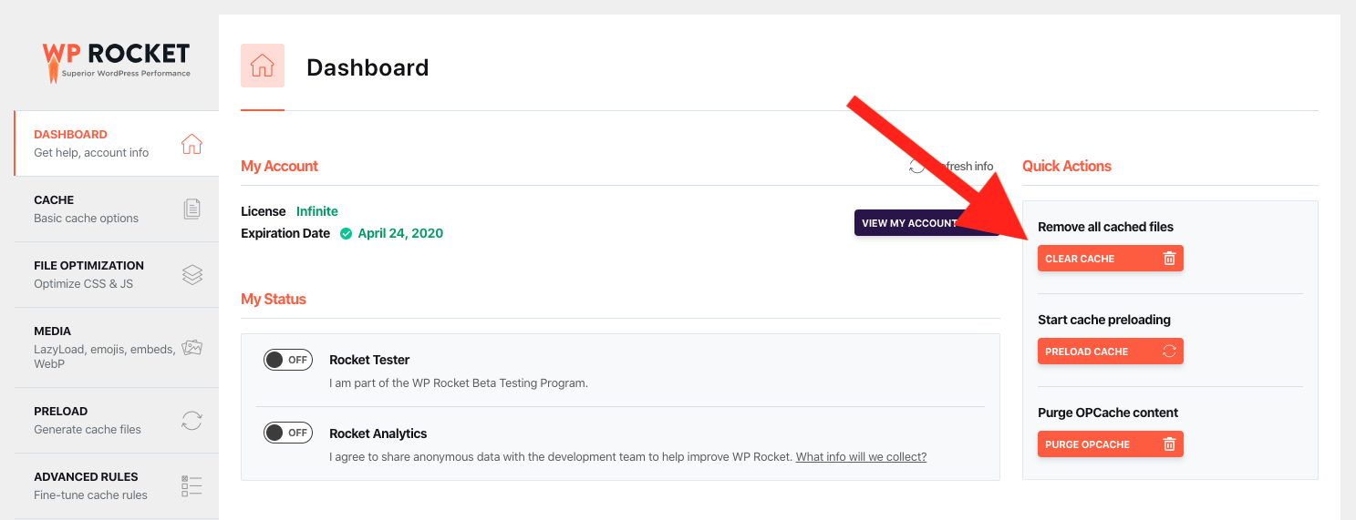 Clearing cache for WordPress sites - Evidence